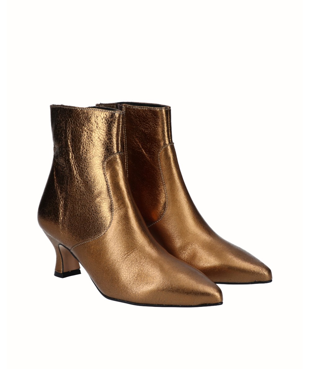 Bronze fantasy leather heeled ankle boot